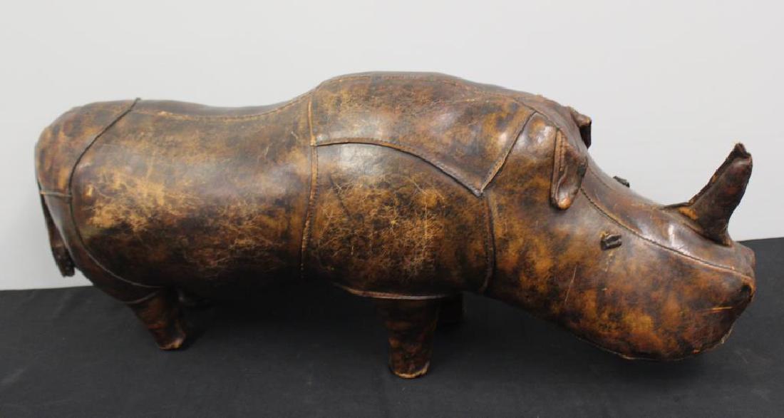Vintage Brown Leather Rhino Footstool.