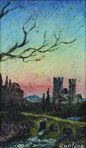 Burliuk, David. Oil On Board. Castle In Landscape.