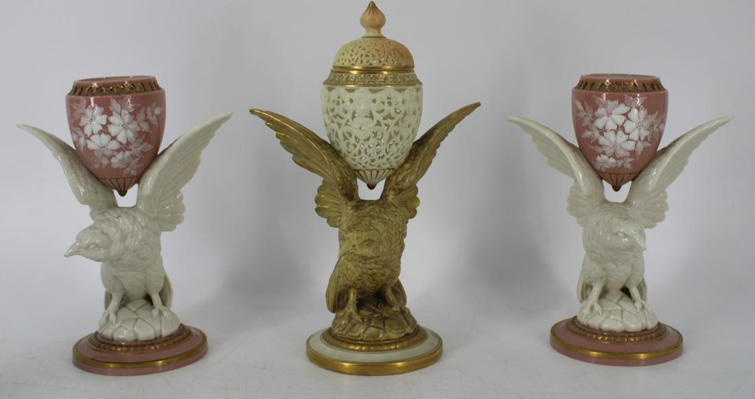 3 Royal Worcester Porcelain Eagle Vases.