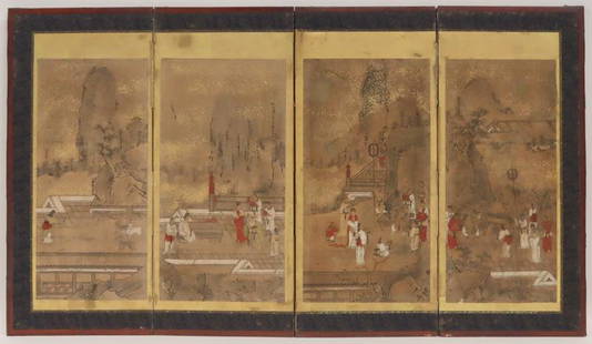 Vintage Chinese 4 Panel Table Top Folding Screen Relief Sectional Panels