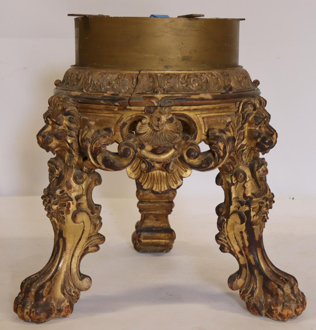 Very Finely Carved Antique Lion Head Table Base Auction