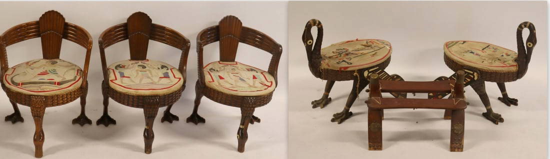 5 Antique Goose Chairs With Egyptian Revival. Auction