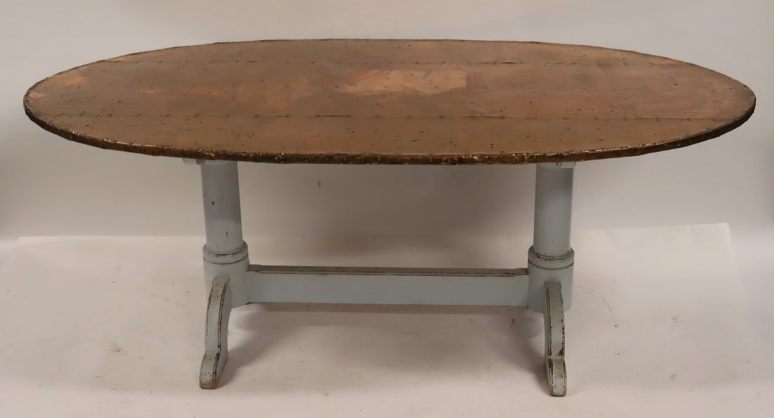 Vintage Oval Copper Top Table With Painted Base. Auction