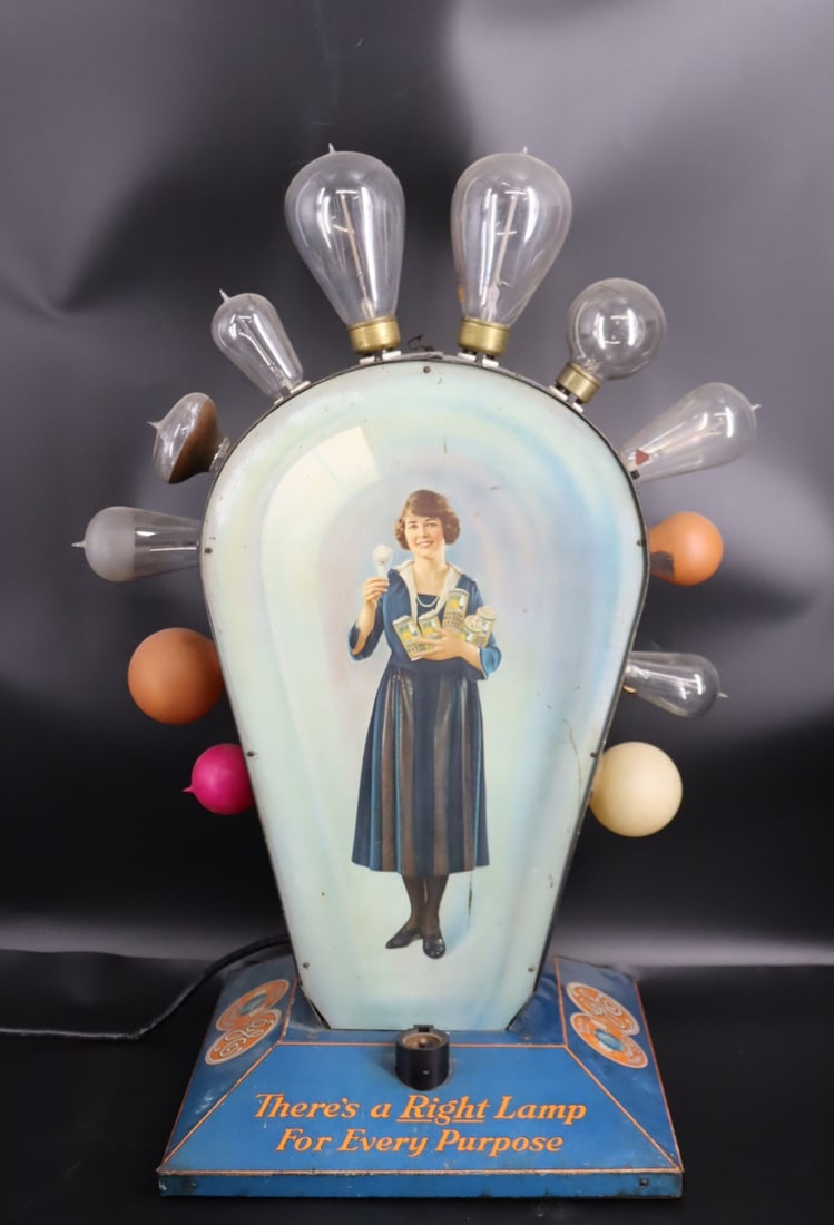 Edison Mazda Lamps Tin Litho Lamp Bulb Store Auction