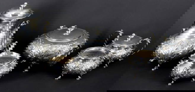 5 Pc. Poole Repousse Sterling Tea Set Auction