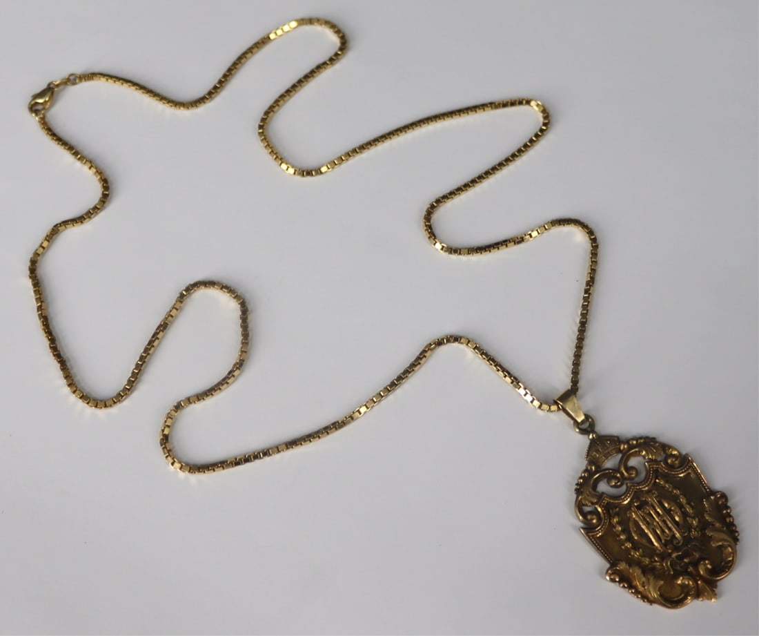 Jewelry. Italian 14kt Gold Box Chain And Gilt Auction