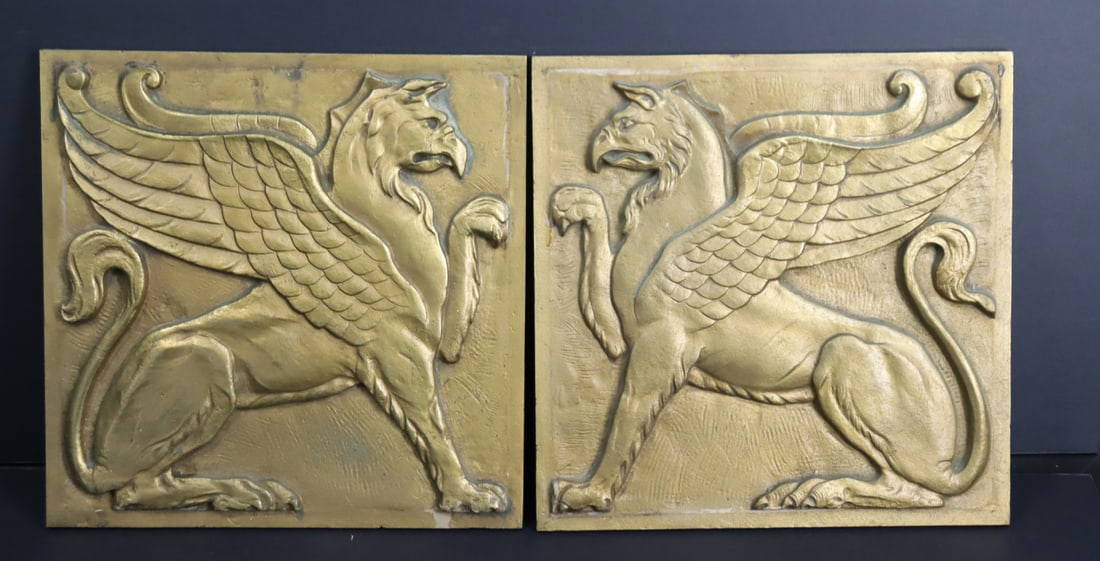 An Antique Pair Of Gilt Bronze Gryphon Plaques Auction