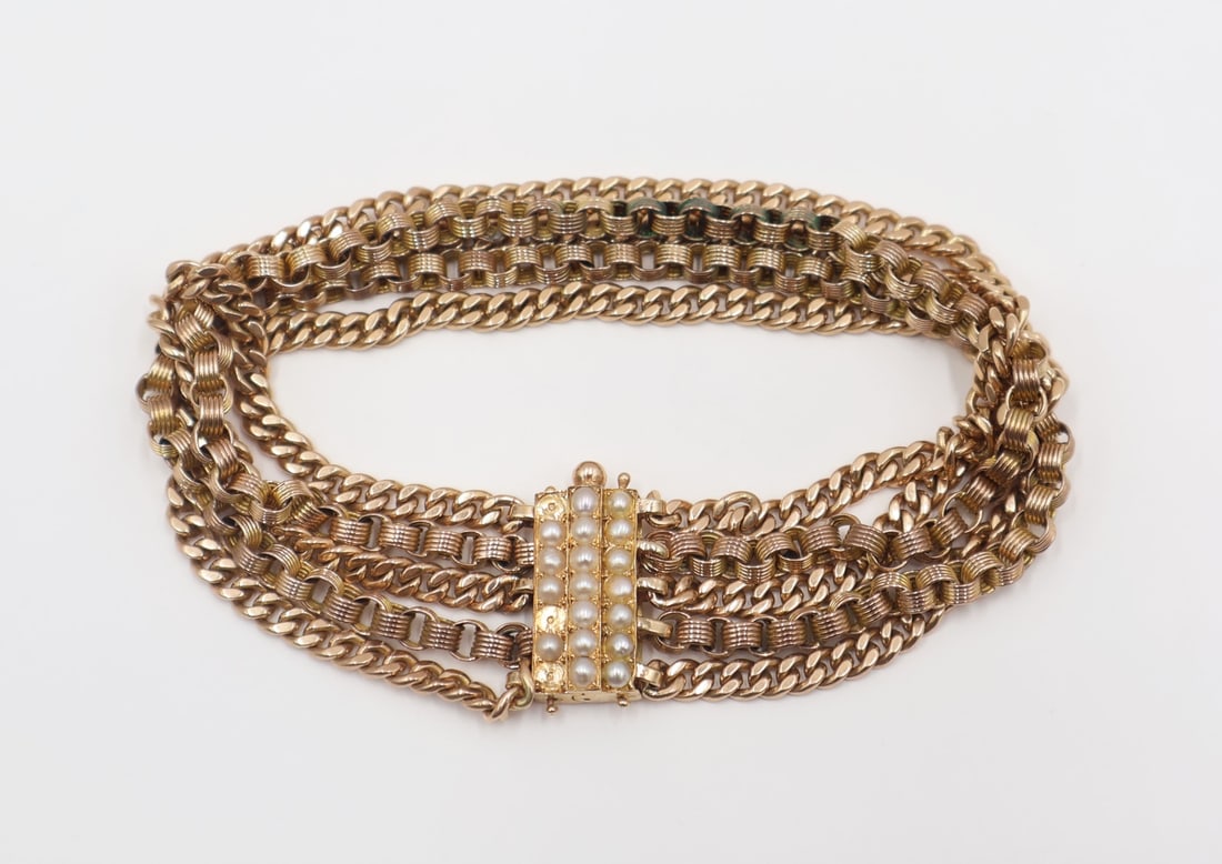Jewelry. Multi-strand Chain Bracelet With Pearls. Auction
