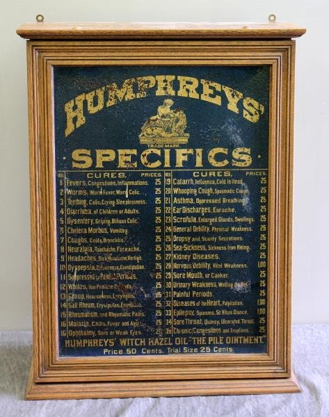 Humphreys Specifics. Vintage Oak Medicine Cabinet.