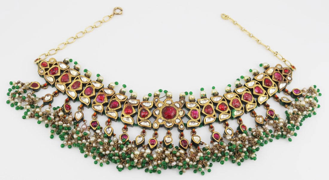 Jewelry. Mughal Ruby, Diamond And Pearl Paizeb. Auction