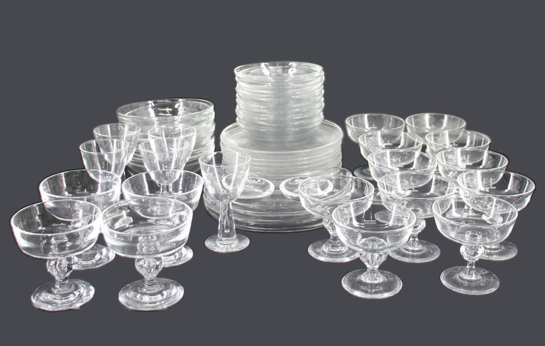 Large Stemware And Glass Plate Group, Some Signed Auction