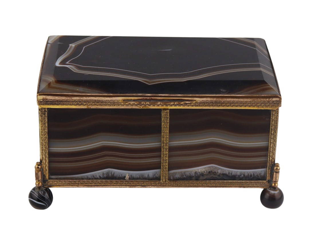 Continental Gilt Metal Mounted Banded Agate Box. Auction