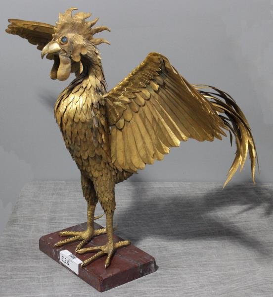 Midcentury Gilded Bronze / Brass Rooster Sculpture