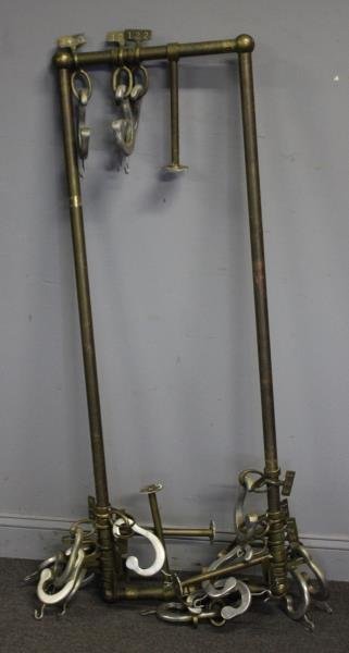 Vintage Brass And Aluminum Metal Ceiling Hanging Rack.