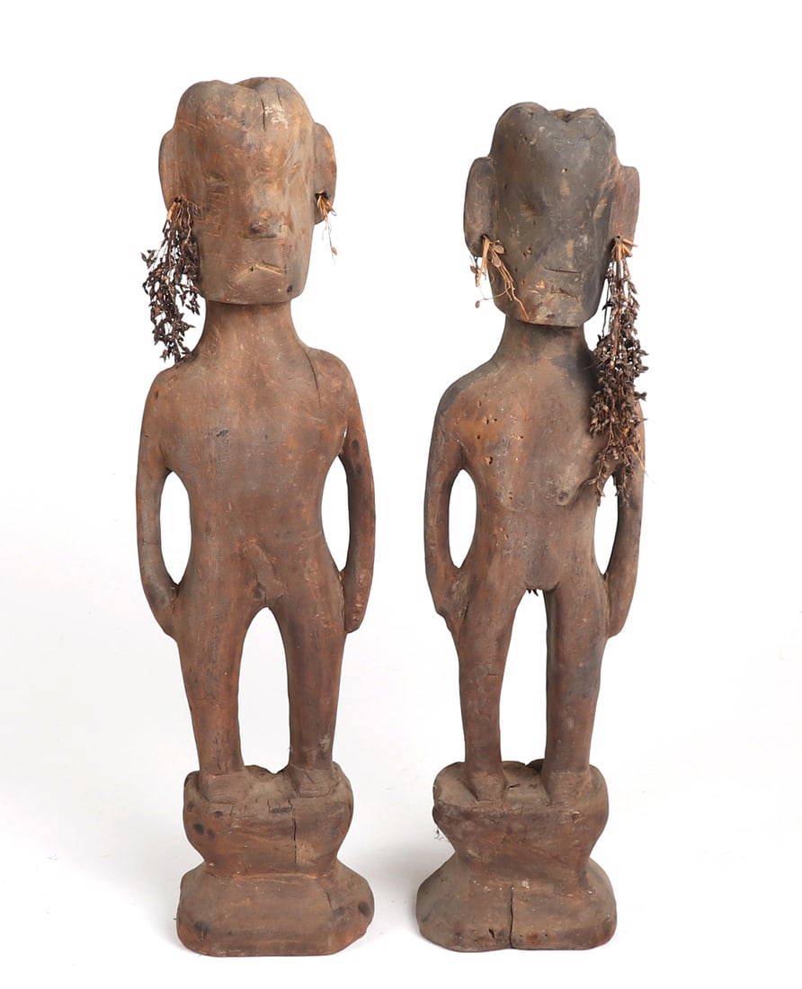 Male And Female Ifugao Rice Gods, Wood Carved Auction