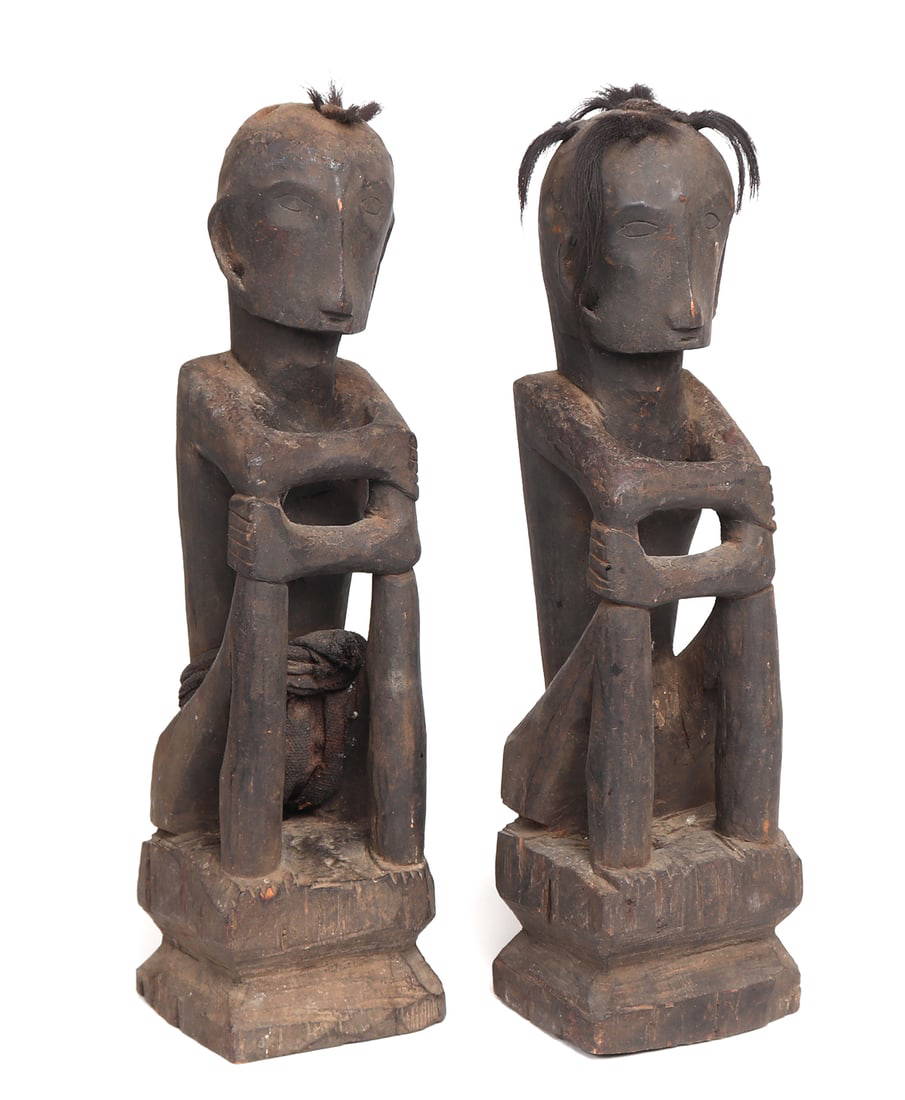 Pair Of Wood Carved Seated Philippines Bulul Figures Auction
