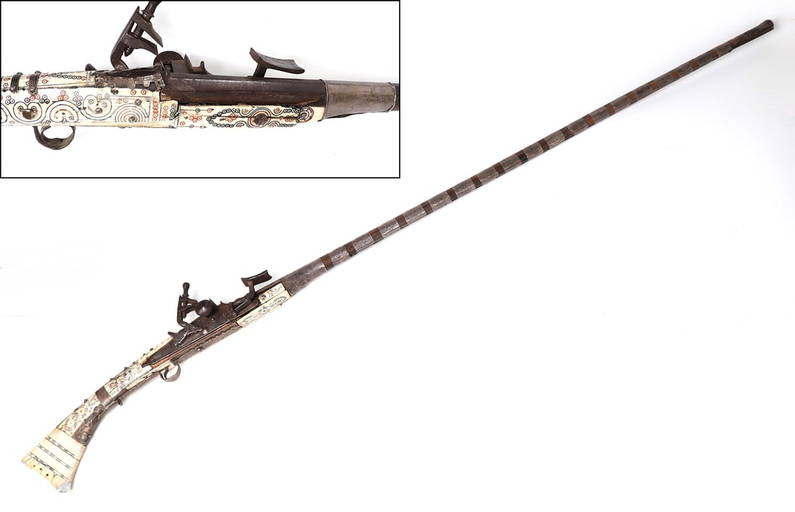 Moroccan Bone & Silver Kabyle Snaphaunce Rifle, 19th C.