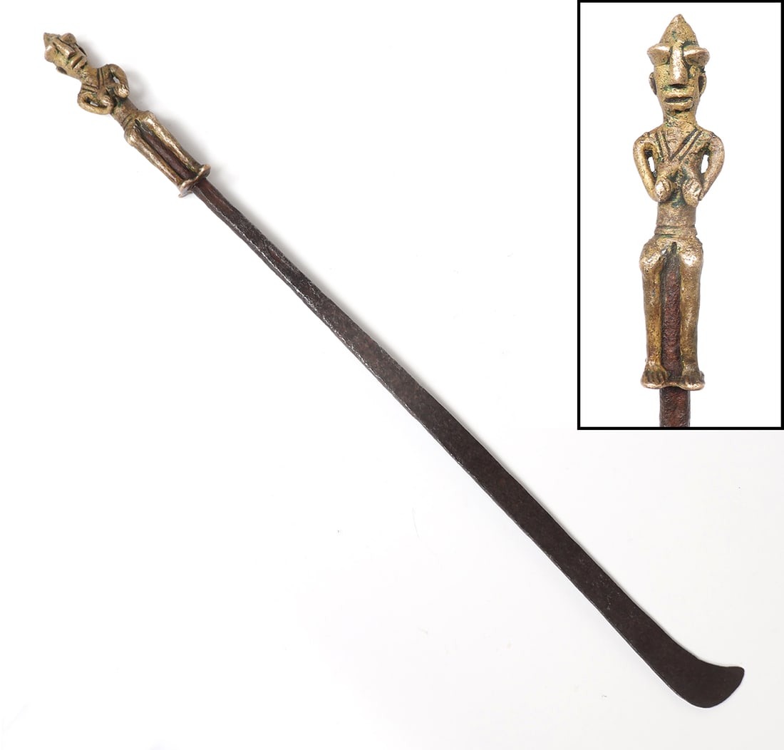 African Yoruba Ogboni Society Sword With Figural Handle, Nigeria
