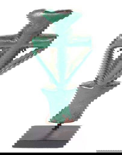 Excellent Green Painted Whistle, Mossi Peoples