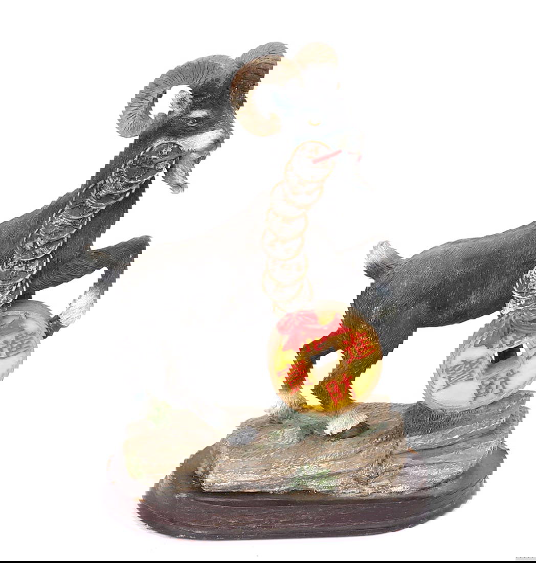 Cast Chinese Money Goat With Coins Auction