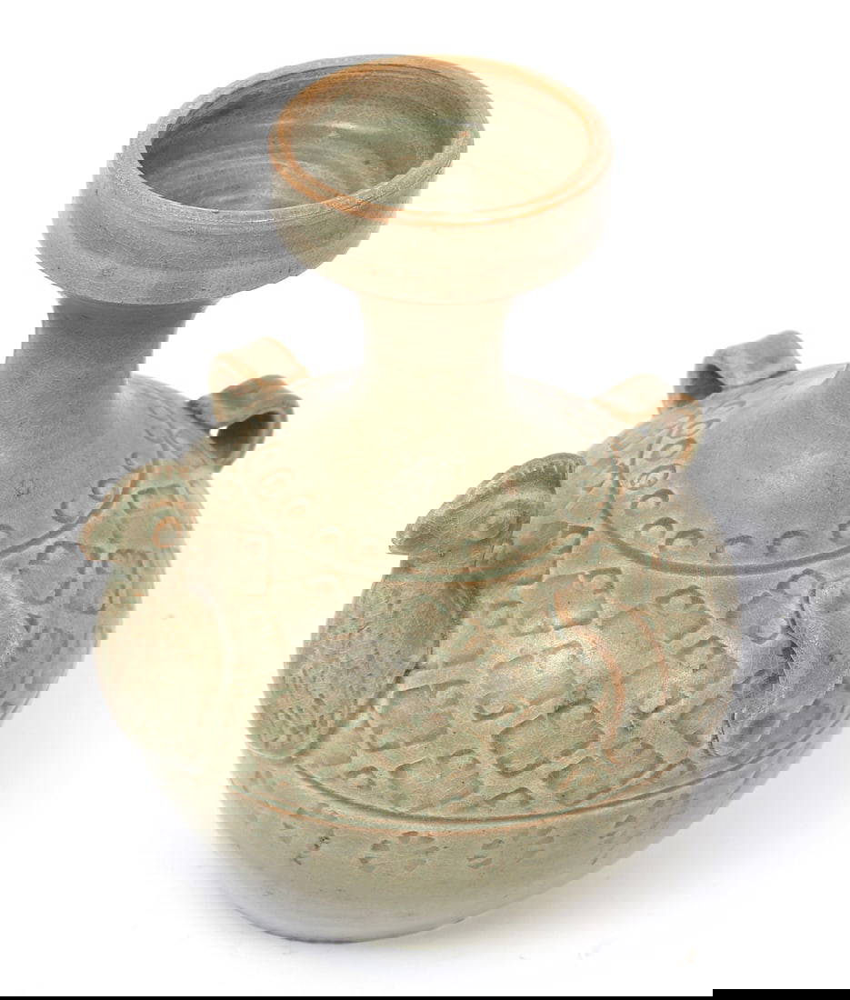 Early Chinese Caledon Chicken Head Flask Auction