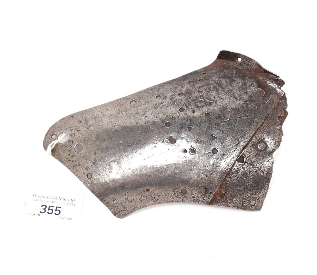 European Armour Helmet Cheek Plate, 16th C. Auction