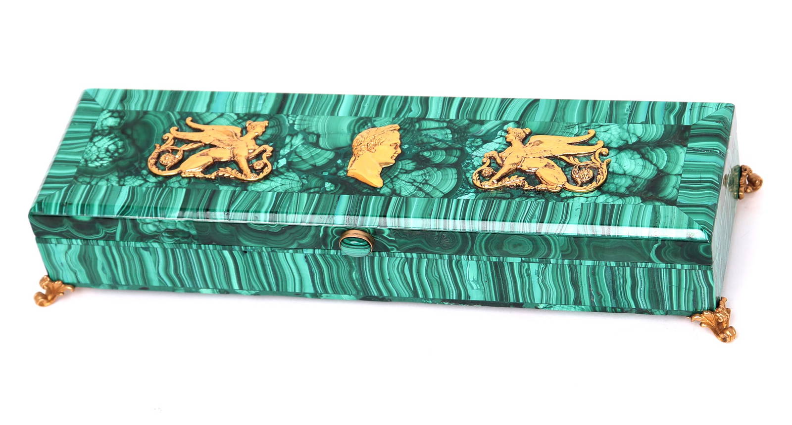 French Intarsia Malachite Box With Napoleon Gilded Bronze Auction