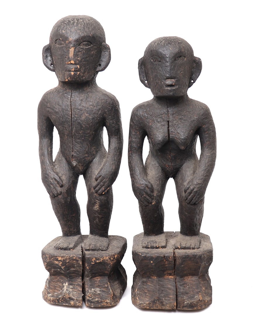 Ifugao Philippines Pair Of Standing Bulul, Rice God Auction