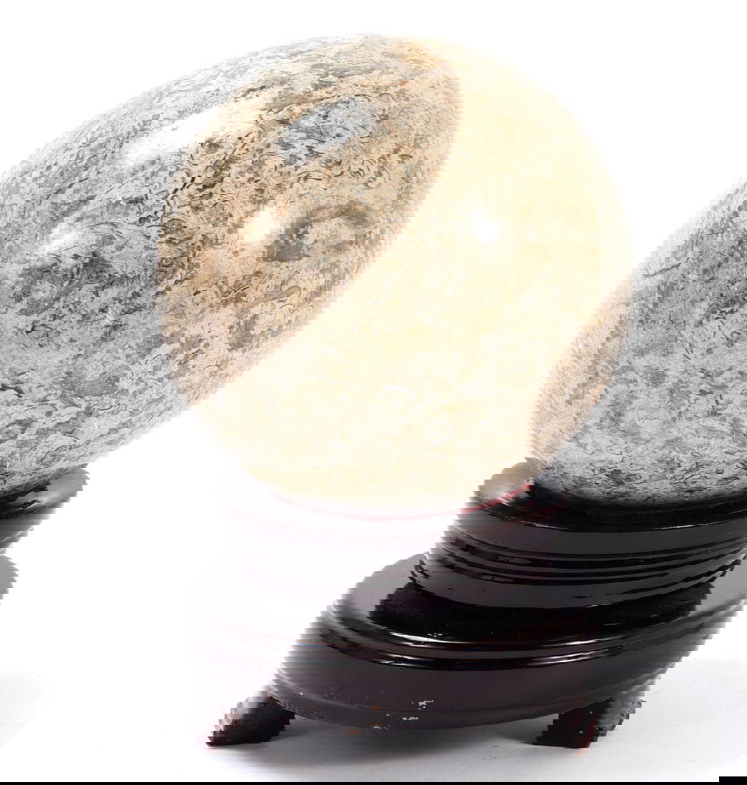 Large Ancient Fossilized Fish Roe Agate Sphere On Stand Auction