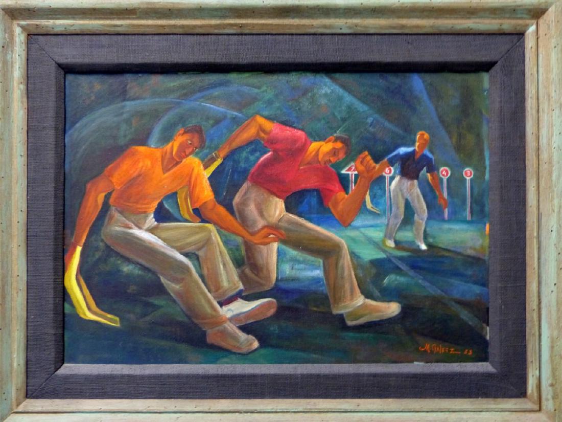 MIGUEL GALVEZ JAI ALAI OIL PAINTING ON CANVAS