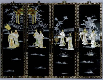 Oriental Lacquer Mother Of Pearl Plaques