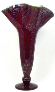 Quezal Footed Trumpet Glass Vase,