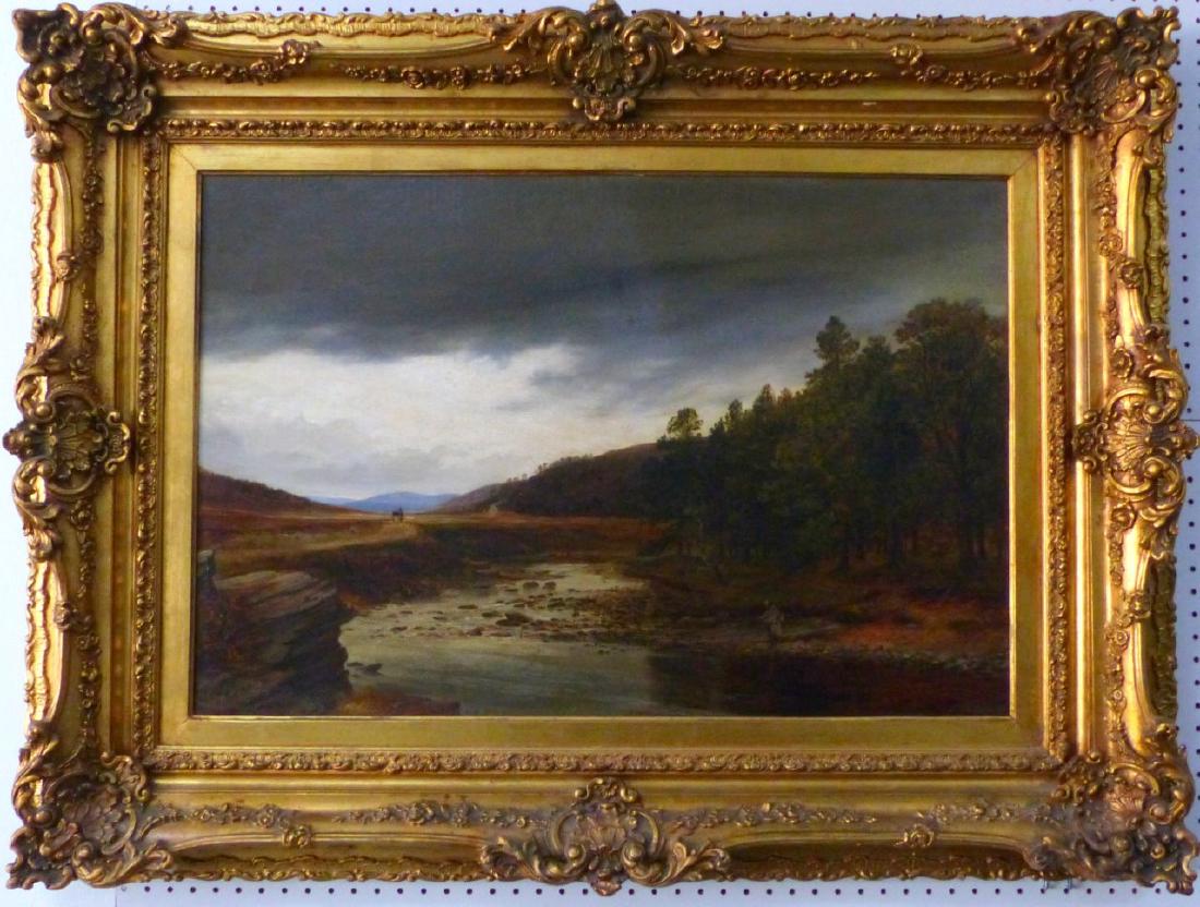 JOHN MORAN OIL PAINTING ON BOARD OF LANDSCAPE