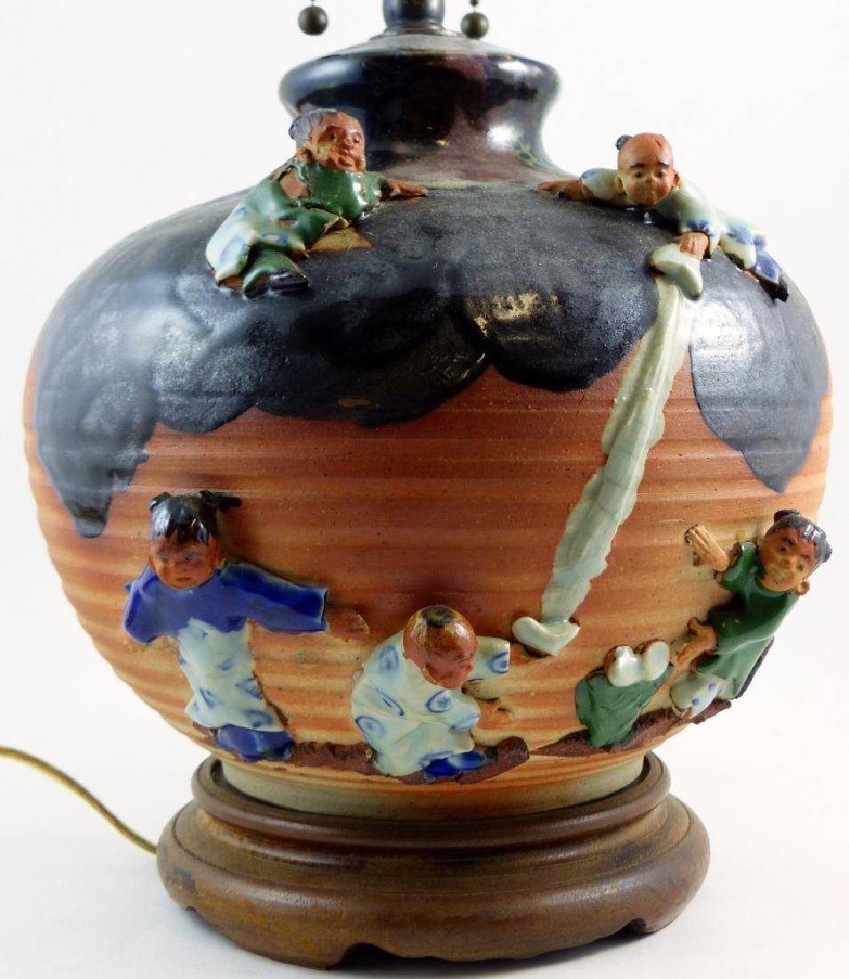 Japanese Sumida Gawa Pottery Vase / Lamp
