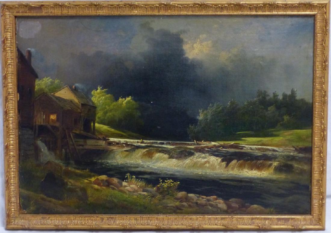 E. MORAN OIL PAINTING ON CANVAS OF LANDSCAPE