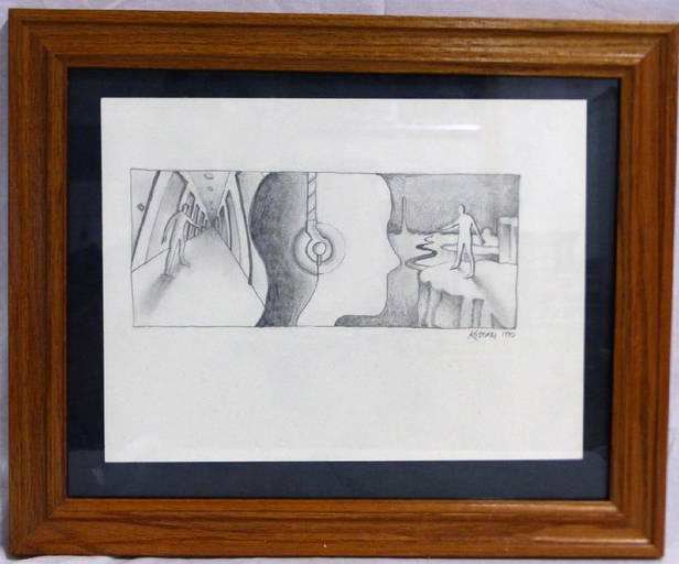 Mark Kostabi Surrealist Graphite Drawing