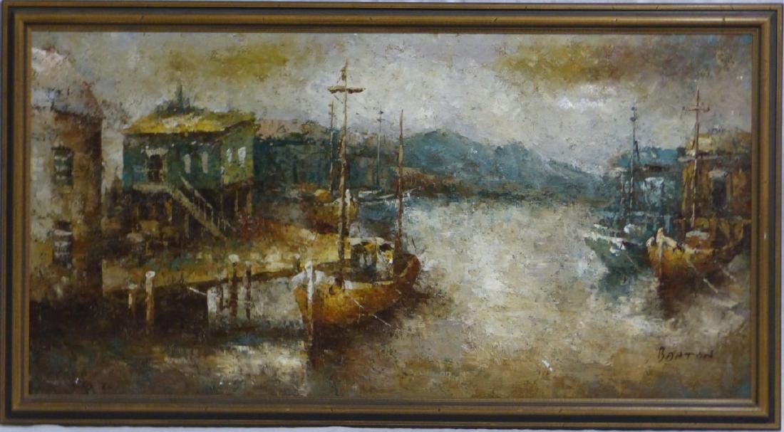 DONALD BARTON HARBOR SCENE OIL PAINTING ON CANVAS