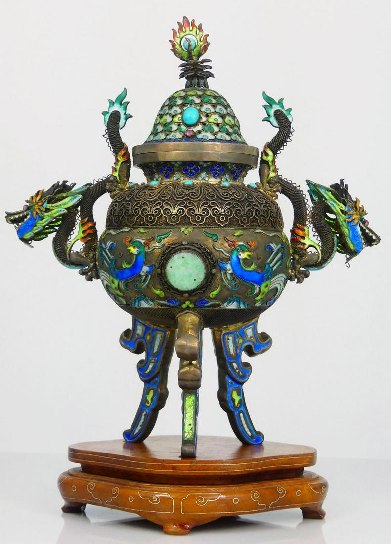 CHINESE SILVER FILIGREE & ENAMEL DRAGON CENSER - Apr 04, 2020 ...