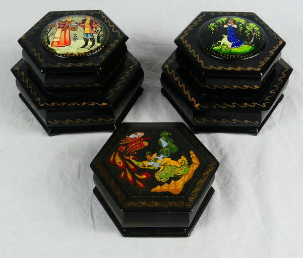 3pc Russian Fairy Tale Lacquer Boxes