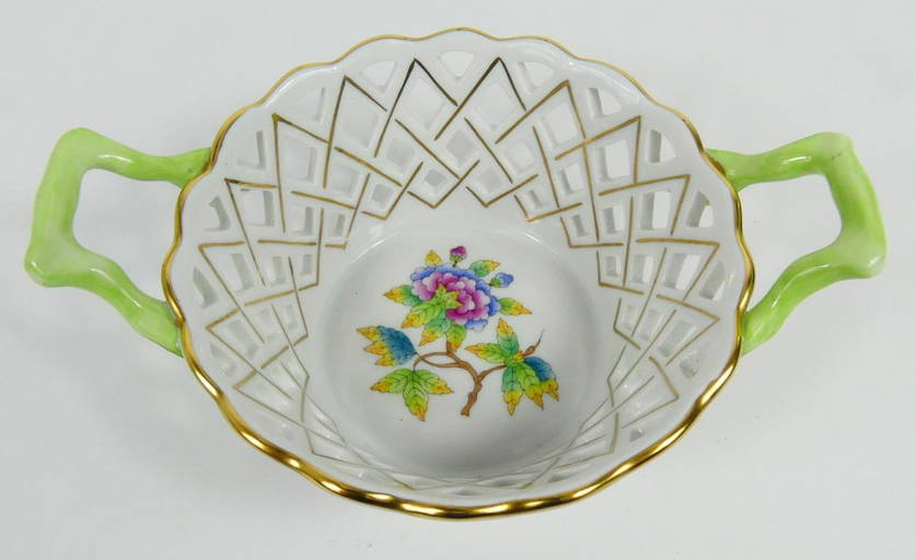 Herend Queen Victoria Open Weave Porcelain Basket