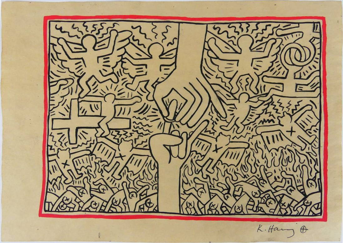 Keith Haring 'marriage Of Heaven & Hell' Painting Auction