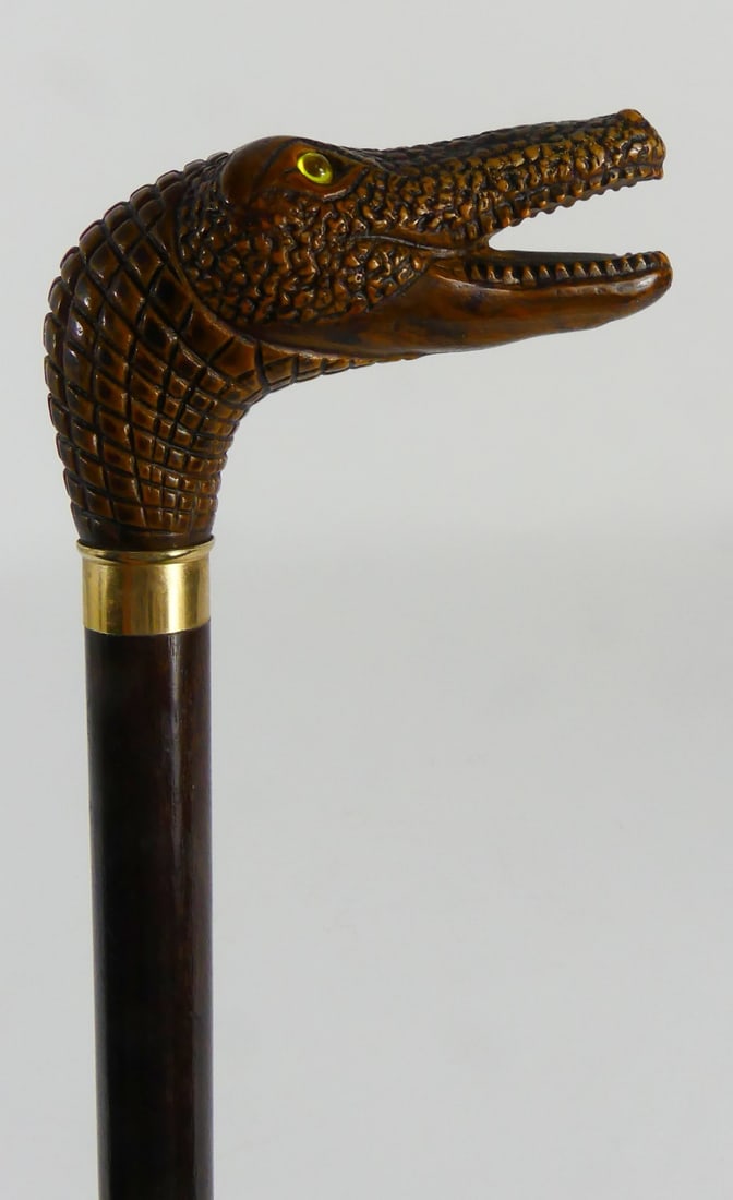 Carved Wood Alligator Head Cane Auction