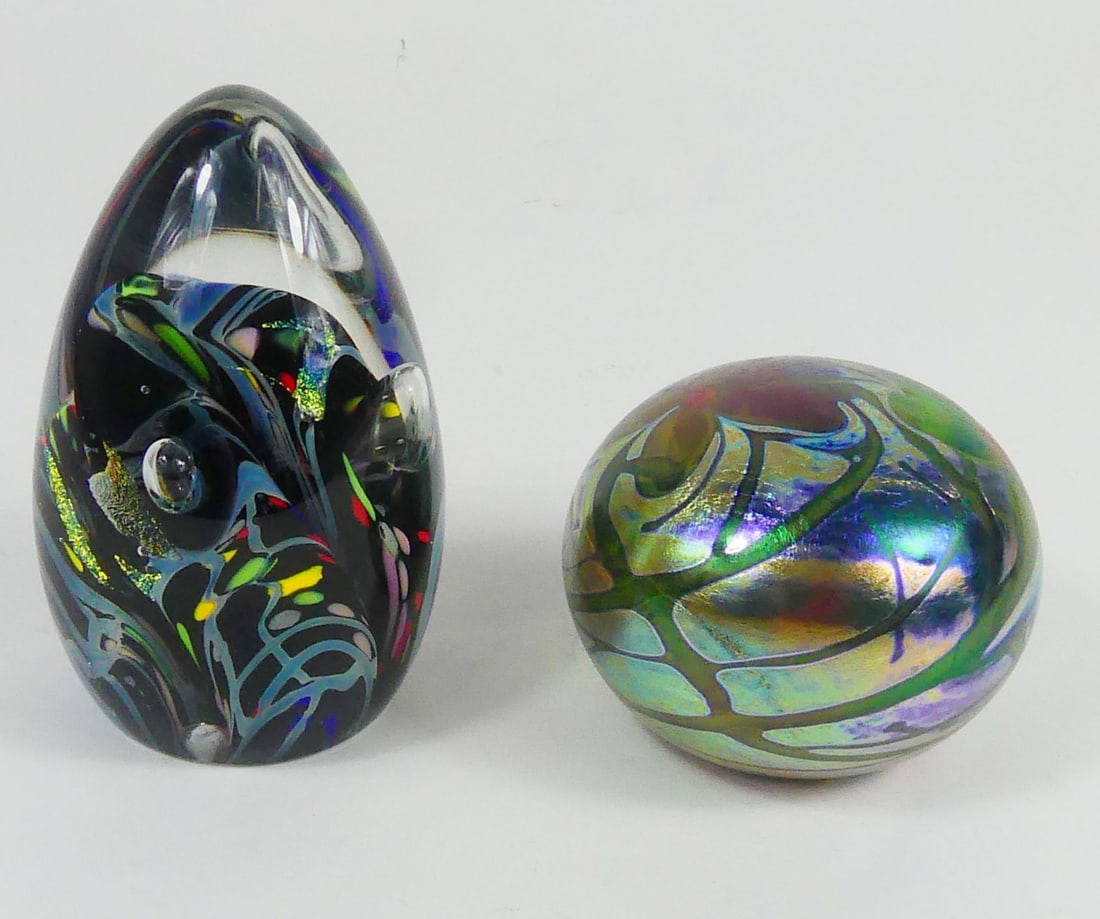 2pc Studio Art Glass Paperweights: Karg & Unsigned Auction