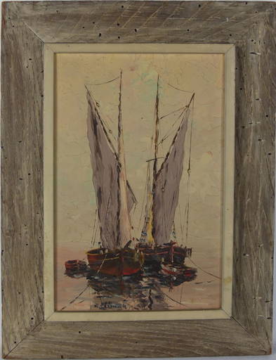 Rudolf Cermak 'sailboats' Oil Painting On Board