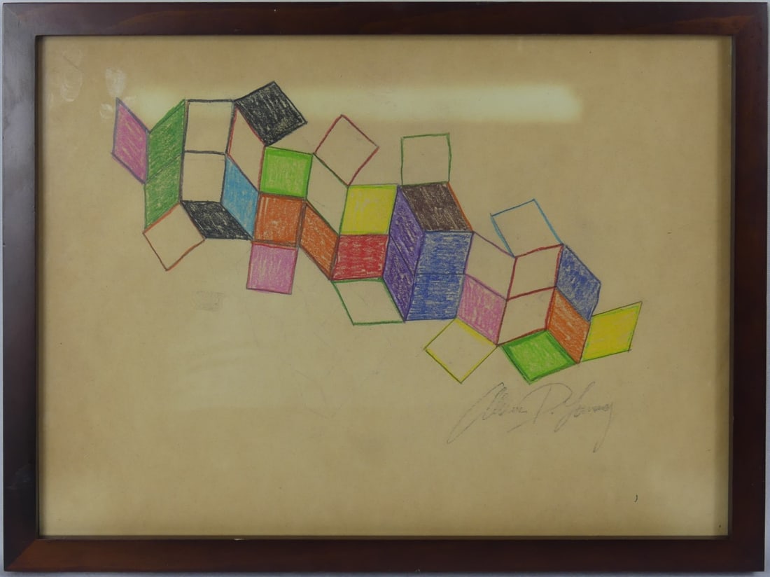 Al Loving Geometric Colored Pencil Sketch Auction