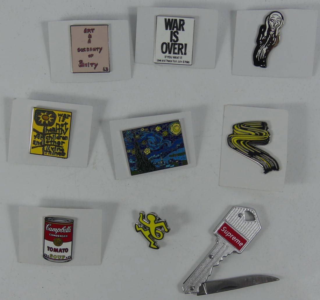 9pc Moma Enamel Pins & Supreme Key Knife Auction