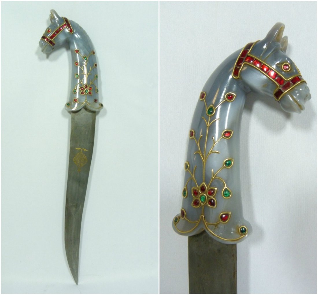 JEWELED AGATE HANDLE HORSE HEAD MUGHAL DAGGER - Apr 23, 2016 | Antiques ...