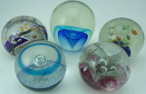 5pc Large Art Glass Italian Paperweights