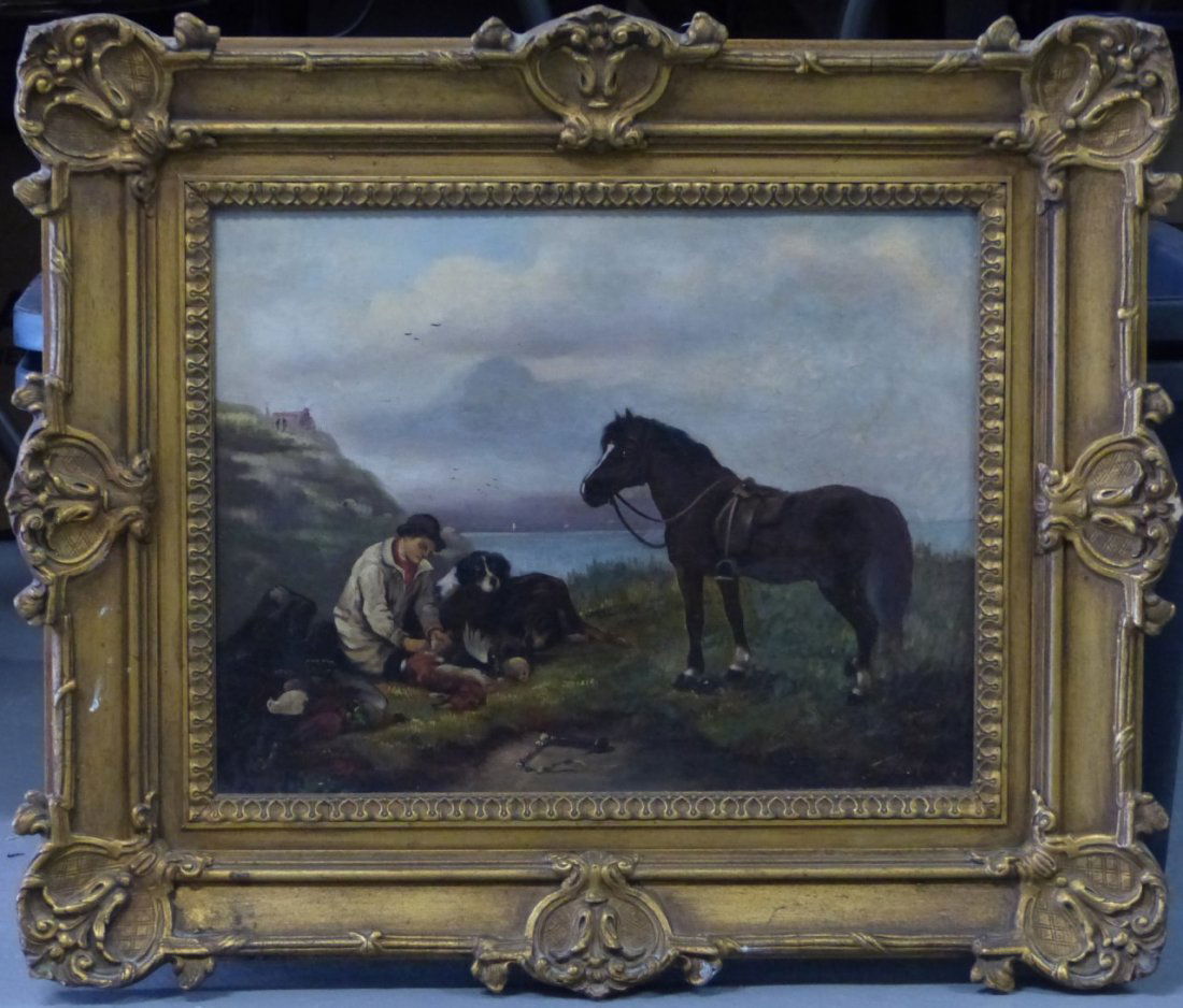 J HARDY OIL PAINTING ON CANVAS SMALL GAME HUNTER