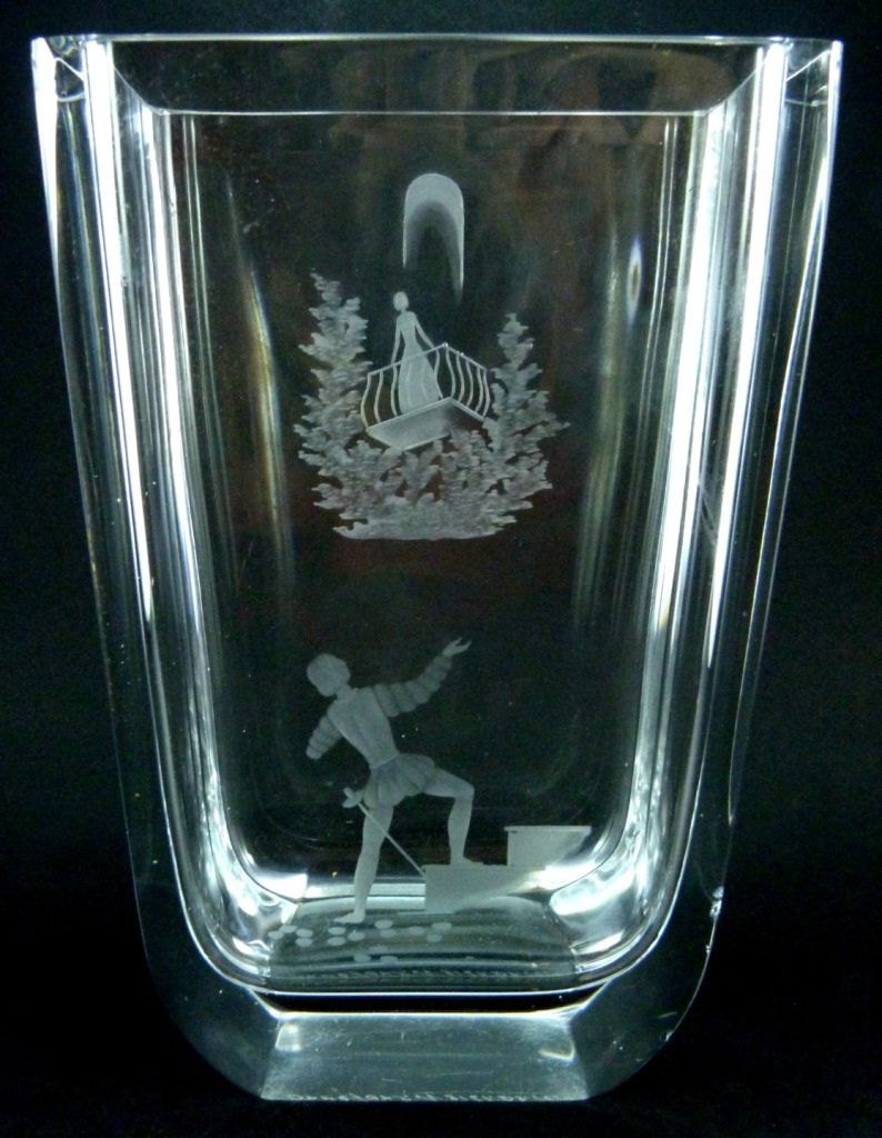 Orrefors Etched Crystal Romeo & Juliet Vase
